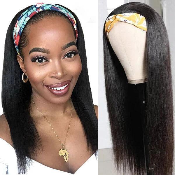 100% Human Hair Headband Wig Straight Scarf Wigs Real Hairline for Women