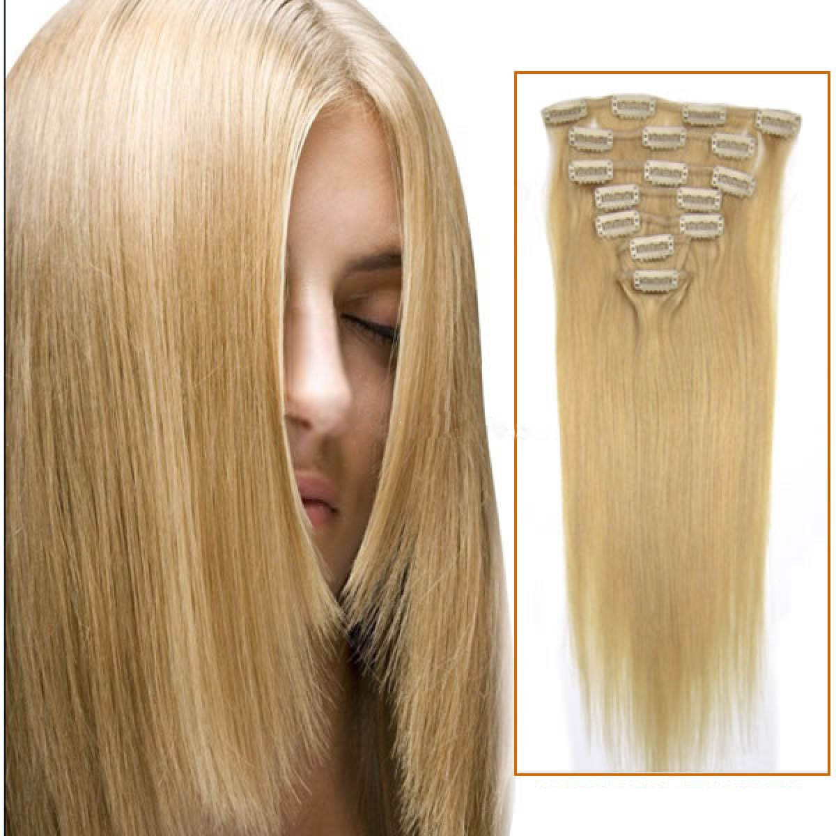 18 Inch #24 Ash Blonde Clip In Remy Human Hair Extensions 7pcs