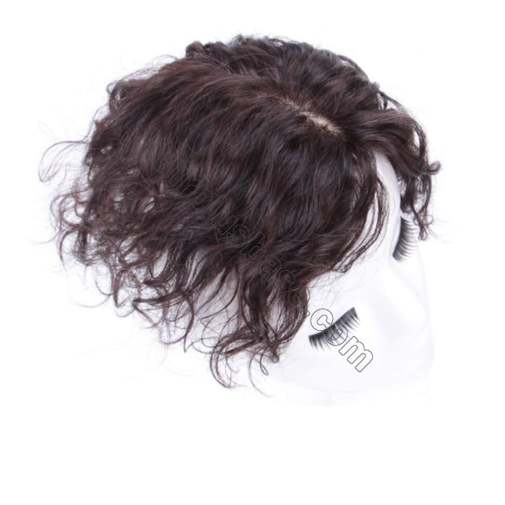 7x10cm Mono Human Hair Toppers for Women, Clip in Curly Crown Wiglet ...
