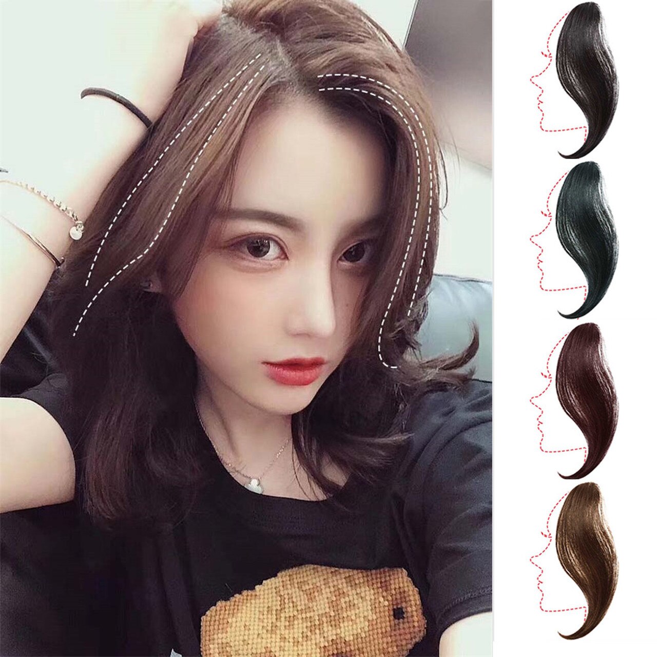 Clip In Air Fringe Long Hair Extension Side Fringe Middle Part Bang ...