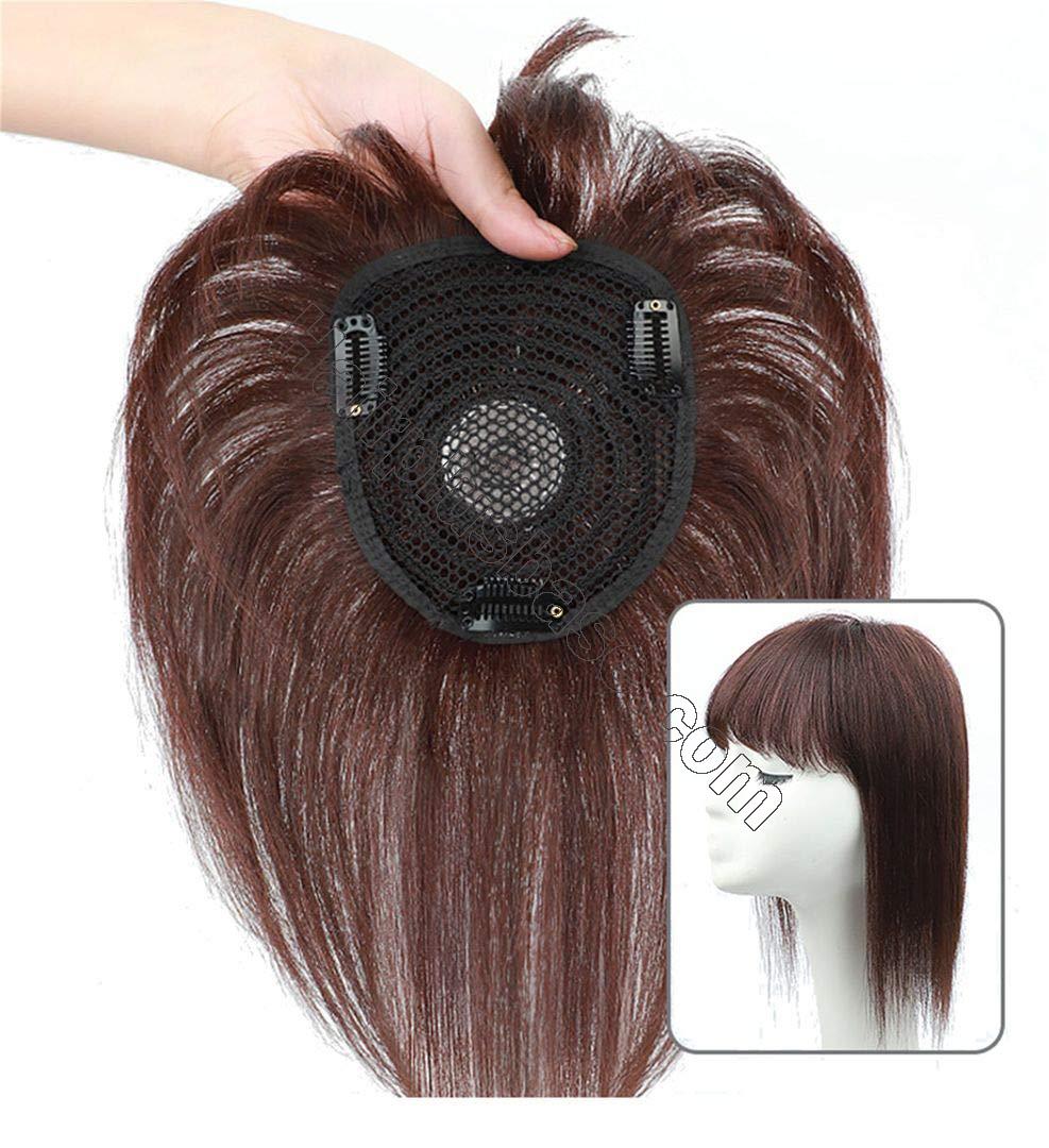 Clip on Human Hair Top Wiglet Hairpiece with Bangs for Women with ...