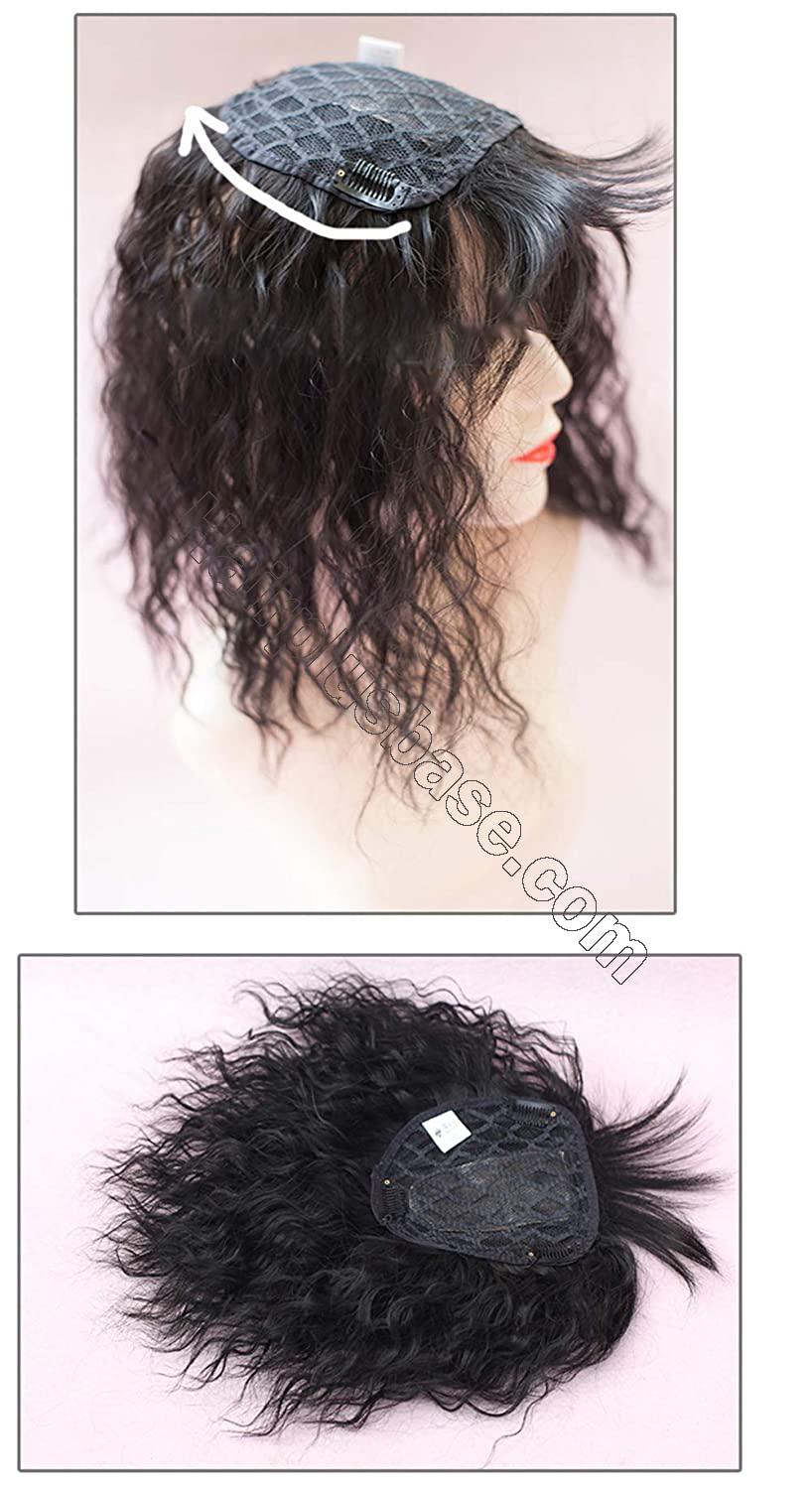 Curly Hair Topper Hairpieces with Bangs for Women, Soft Synthetic Clip ...