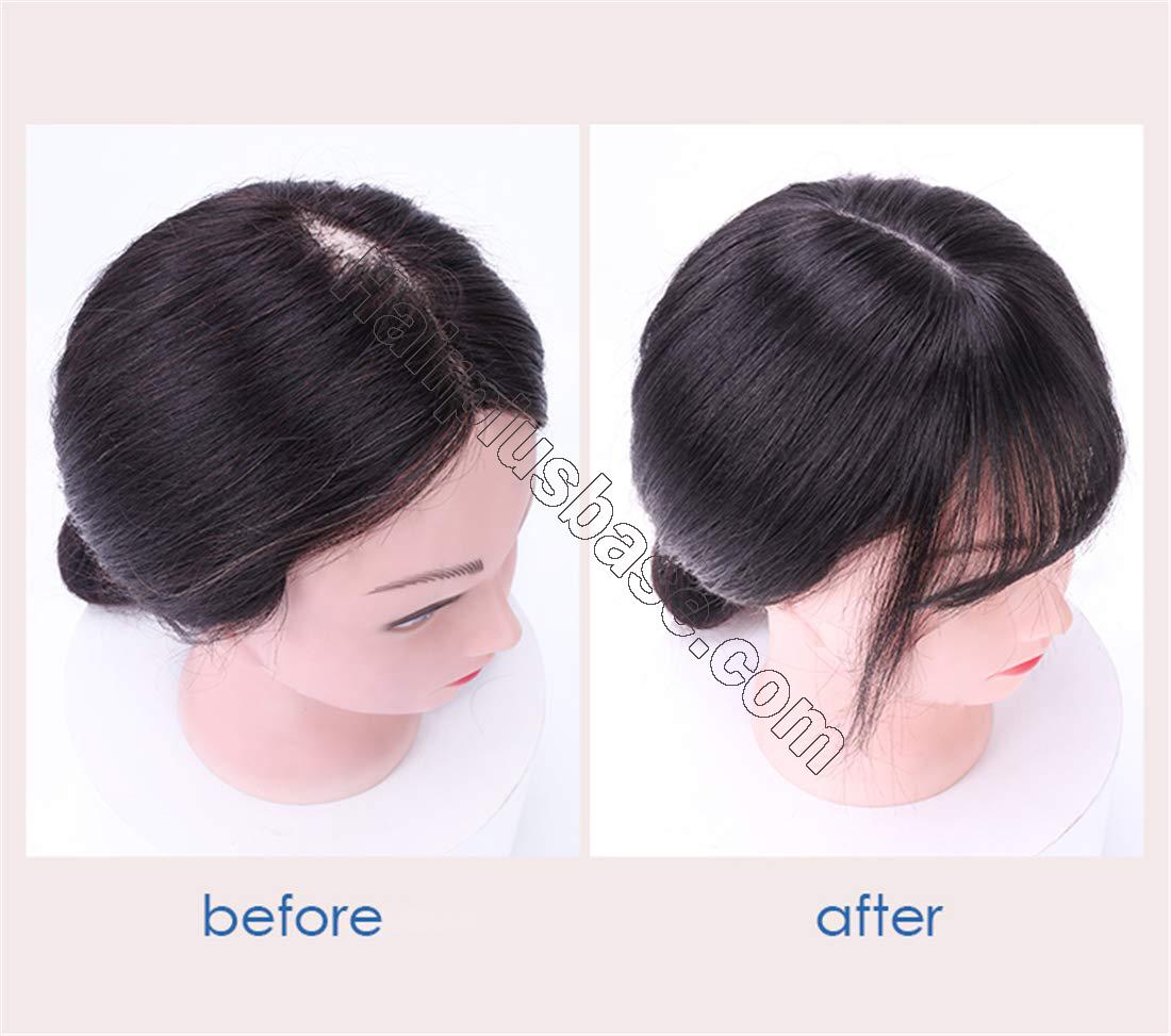 Human Hair Topper with Bangs for Women with Thinning Hair and Bald Patches
