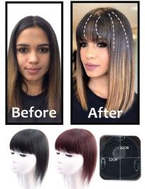 Clip on Human Hair Top Wiglet Hairpiece with Bangs for Women with ...