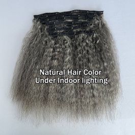 Salt And Pepper Kinky Straight Clip In Human Hair Extensions 7 Pieces