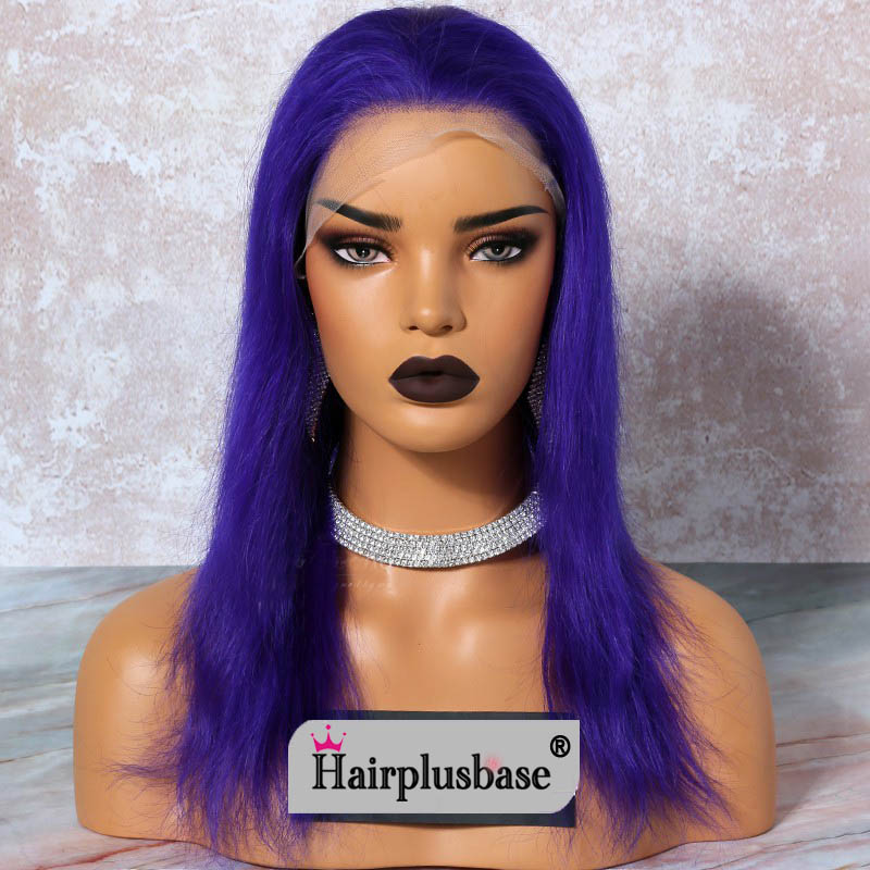 Purple Hair Full Lace Wigs Natural Straight, 120% Density, Remy Human Hair