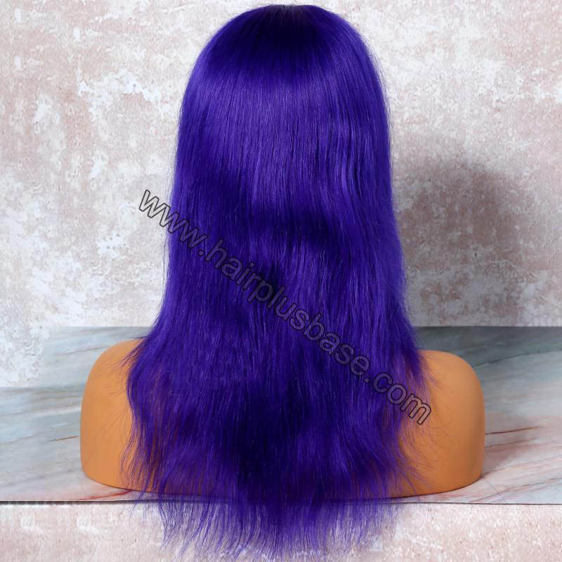 Purple Hair Full Lace Wigs Natural Straight, 120% Density, Remy Human Hair