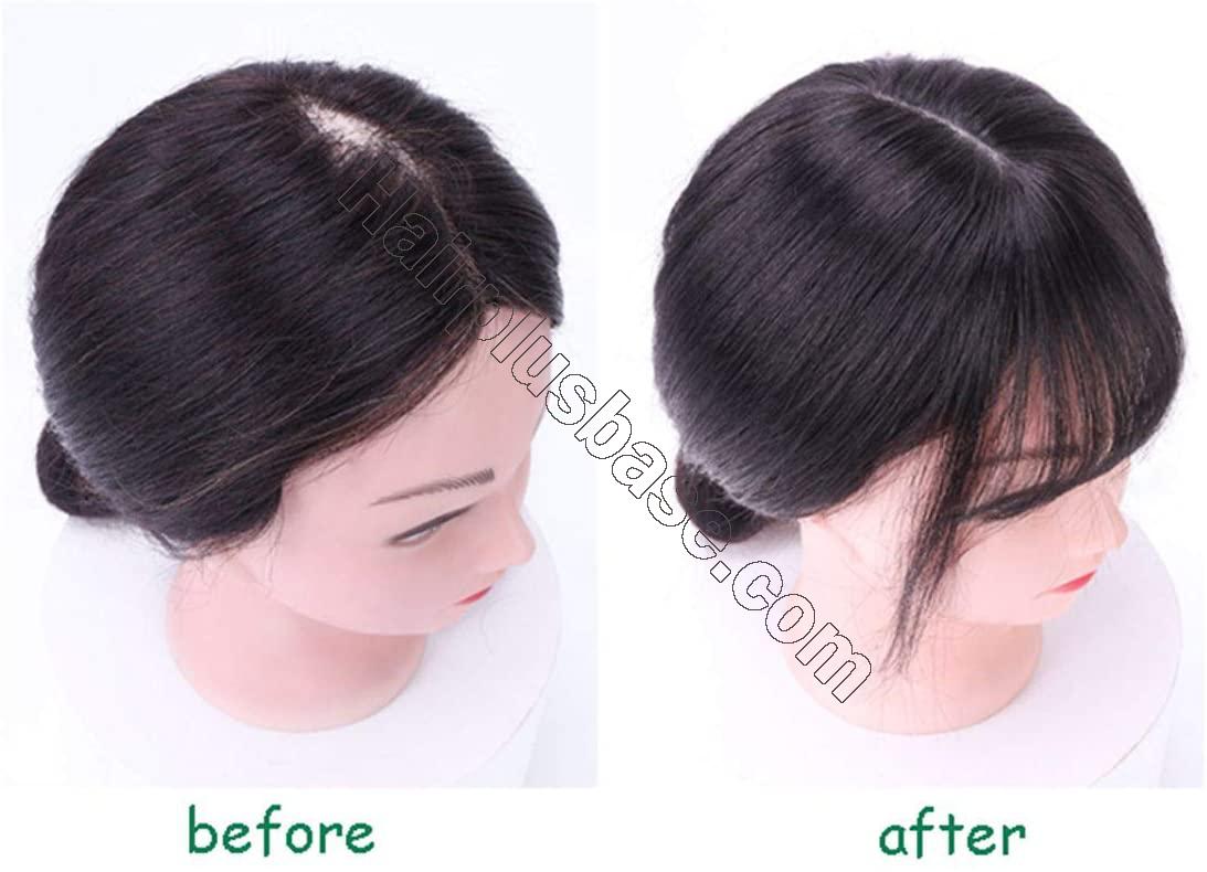 Realistic Crown Hair Pieces with Bangs, Real Human Hair Clip in Toppers ...